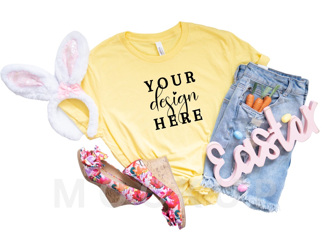 Yellow Bella and Canvas 3001C T-shirt Mockup, Easter Mockup, Women’s ...