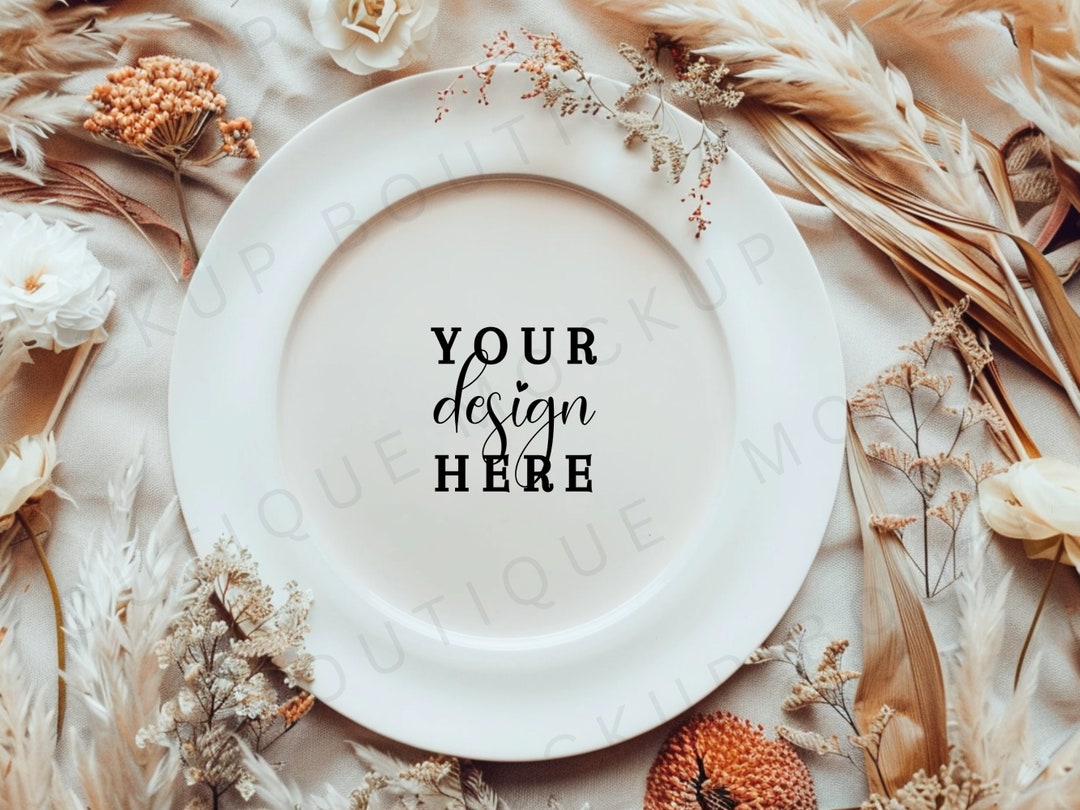 Boho Plate Mockup Product Background, Boho Floral Plate Stock Photo ...