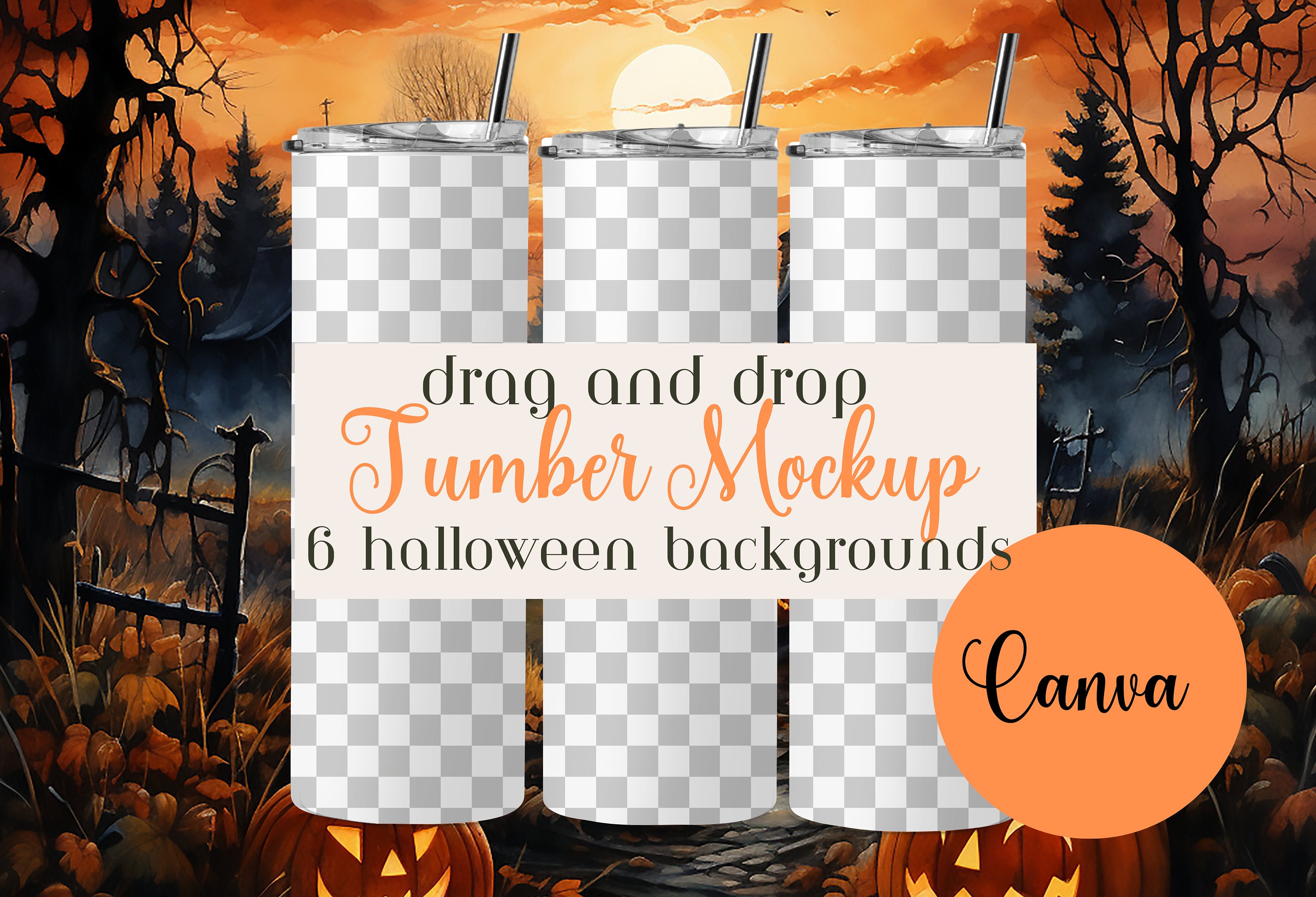 Canva Drag and Drop 20oz Tumbler Mockup, Halloween Canva Tumbler, 6 ...