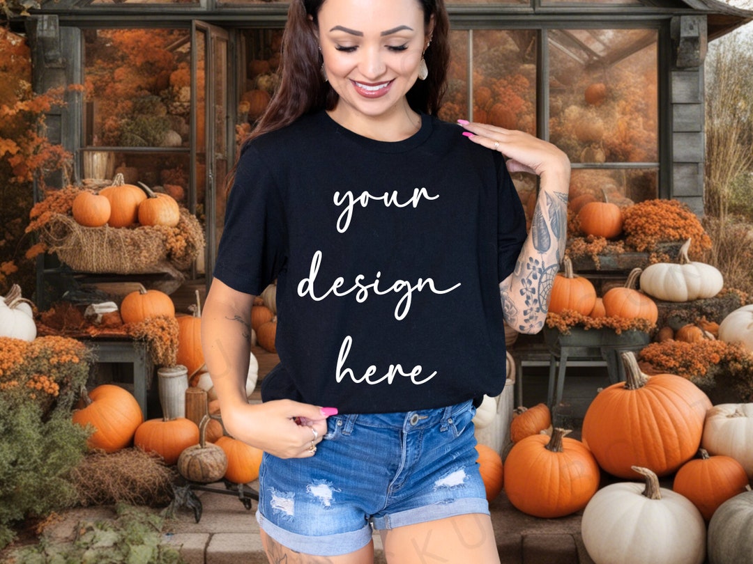 Bella and Canvas Black Model Mockup, Black 3001C, Fall T-shirt Mockup ...
