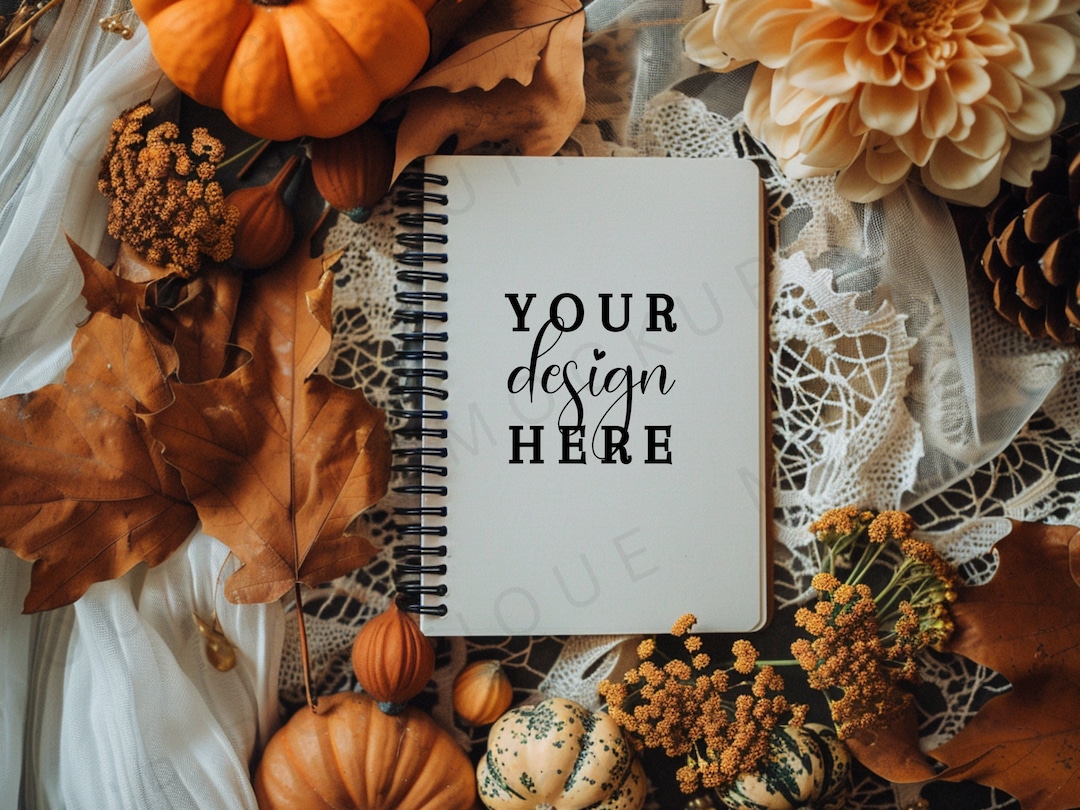 Spiral Notebook Fall Mockup, Fall Blank Spiral Notebook Mockup, Planner ...