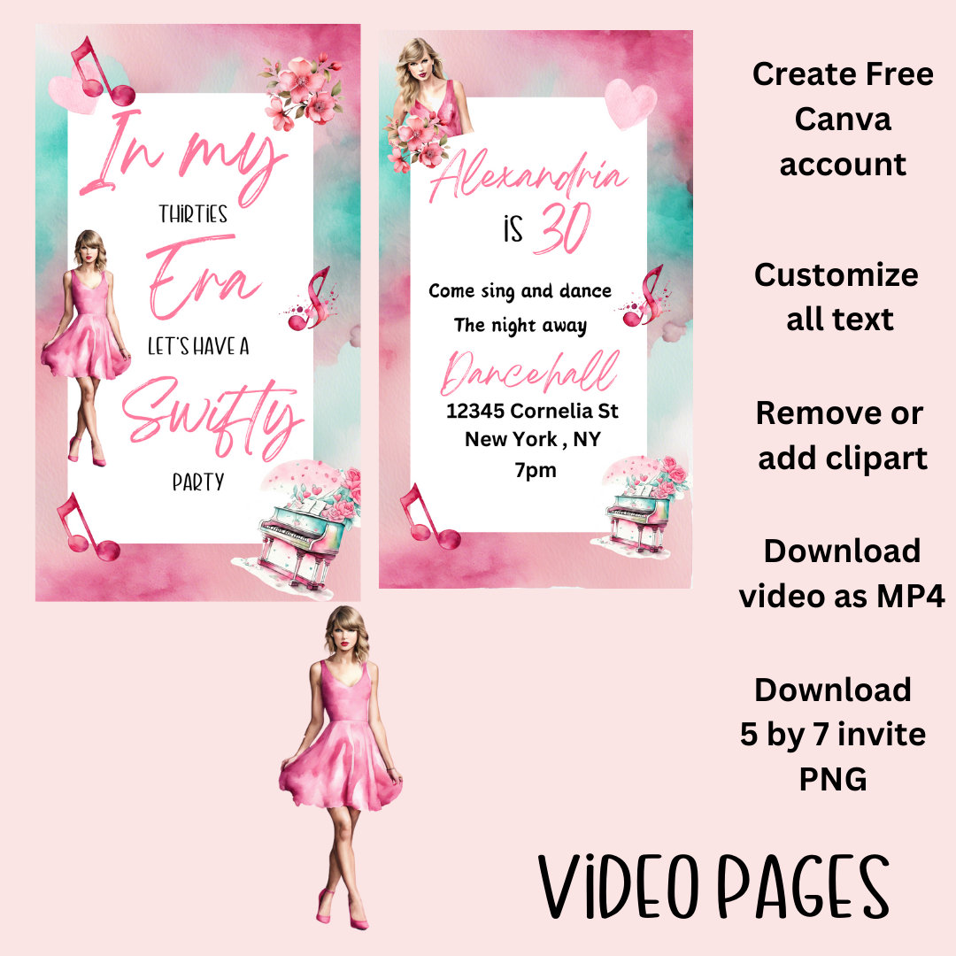 Taylor Swift Birthday Invitation, Video Digital Invitation, 5 7 Taylor ...
