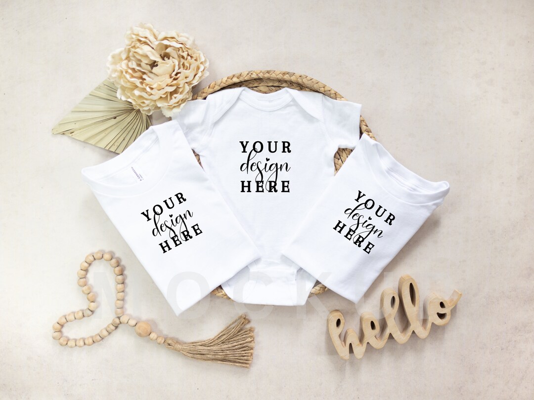 Sibling Mockup Bella and Canvas, White 3001C, T-shirt Mockup, Bella and ...