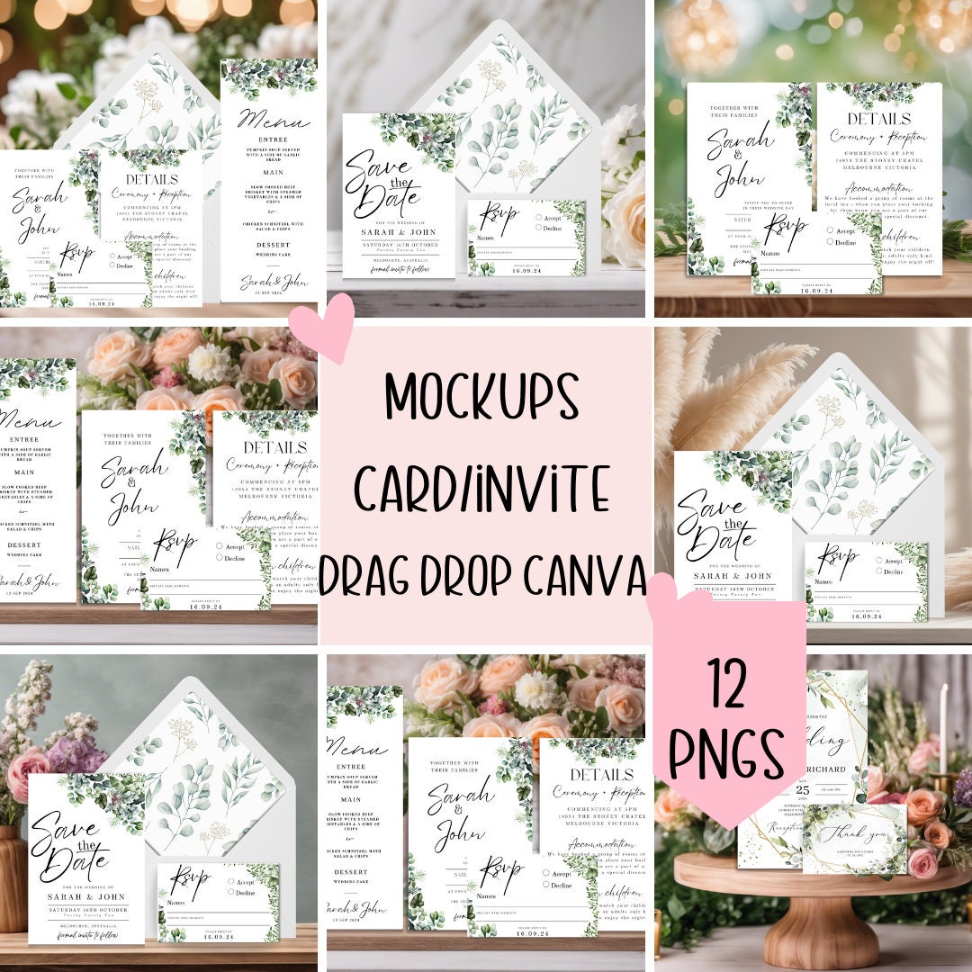 Invitation Drag and Drop Mockup, Wedding Invitation Mockup, Drag and ...