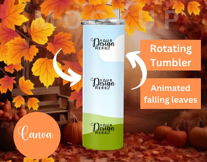 Rotating animated Tumbler Mockup, Rotating Fall Tumbler, Drag and Drop ...
