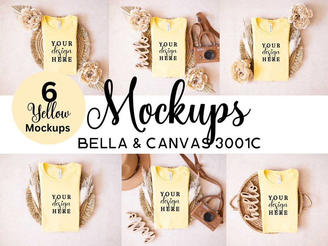 Bella and Canvas Yellow Shirt Mockup, Yellow 3001C Bundle, Boho T-shirt ...