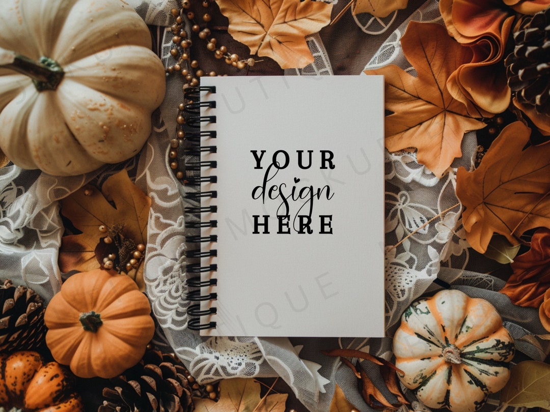Spiral Notebook Fall Mockup, Fall Blank Spiral Notebook Mockup, Planner ...