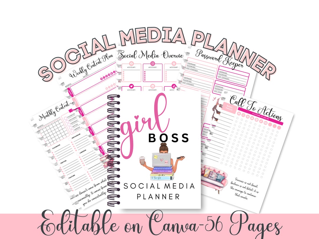 Social Media Planner Business Marketing, Girl Boss Social Media Planner ...