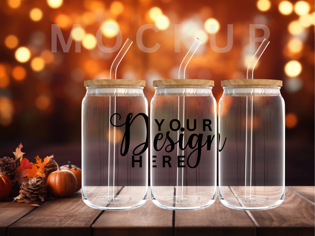 3 Libbey Fall Glass Mockup, Canva Full Wrap Mockup, Drag and Drop ...