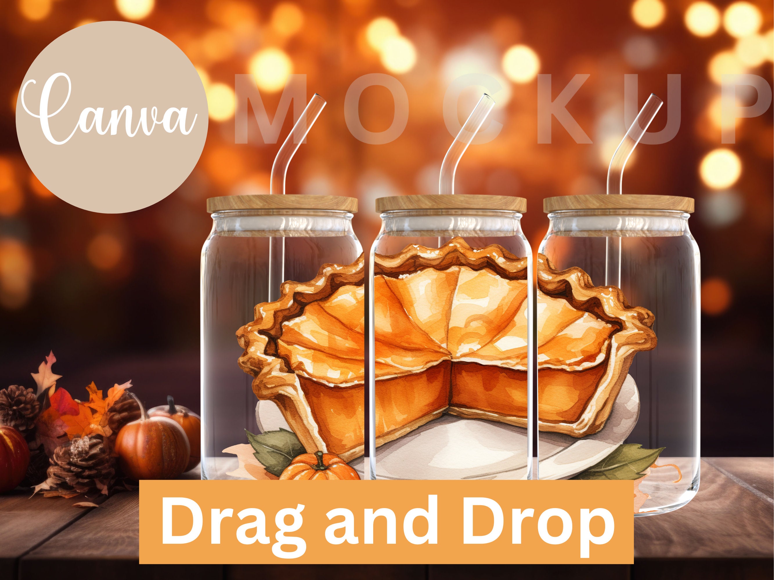 3 Libbey Fall Glass Mockup, Canva Full Wrap Mockup, Drag and Drop ...