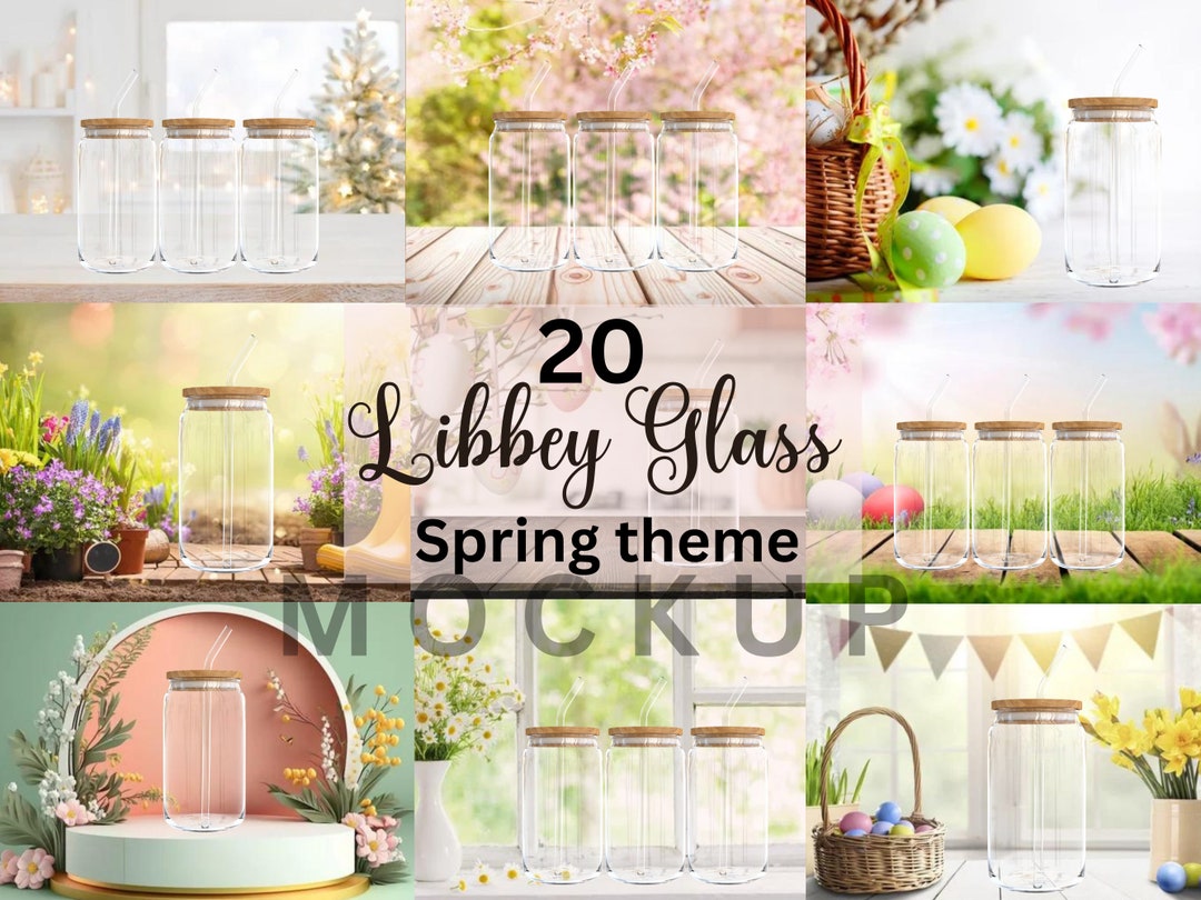 3 Libbey Spring Glass Mockup, Canva Full Wrap Mockup, Drag and Drop ...