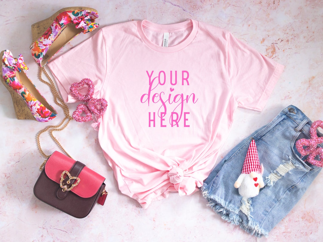 Bella and Canvas Pink 3001C, Valentines T-shirt Mockup, Bella and ...
