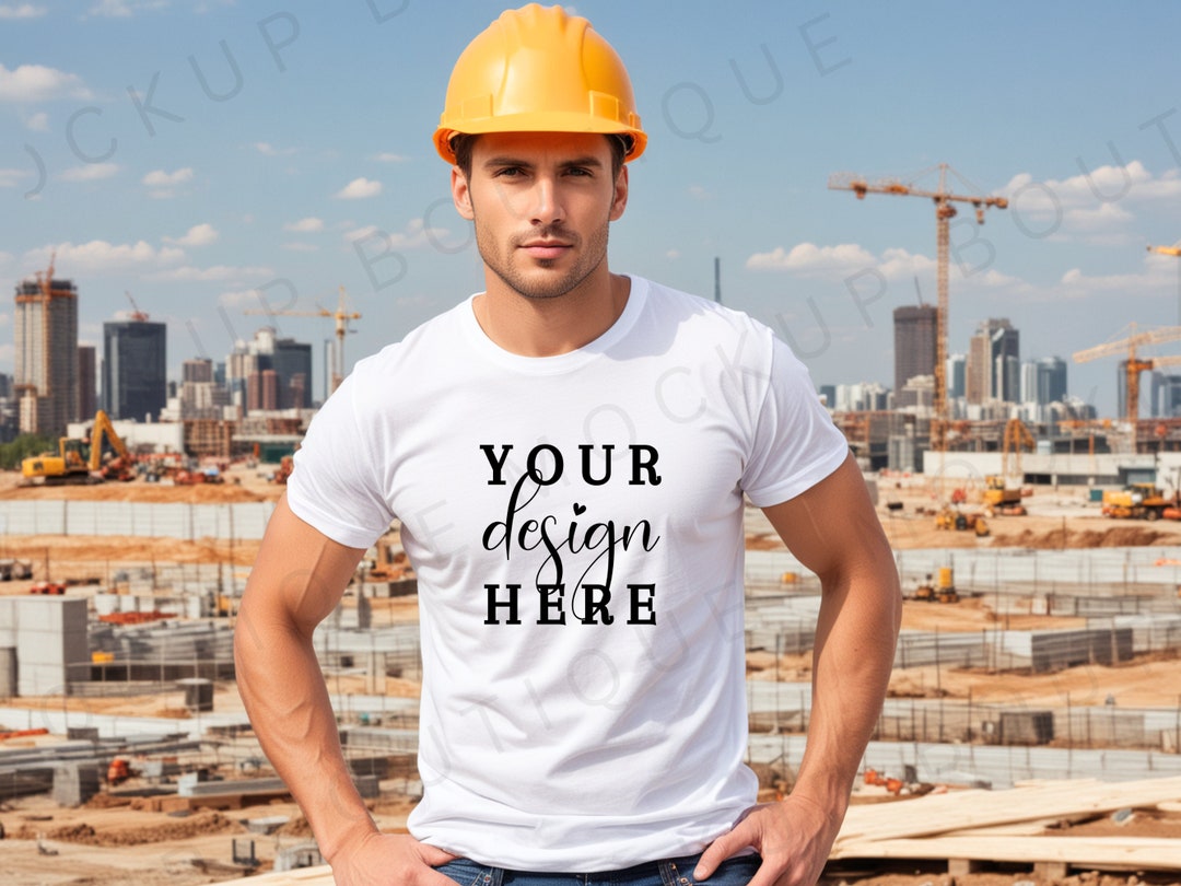 Contruction White Shirt Model Mockup, Construction Tshirt Mockup, Bella ...