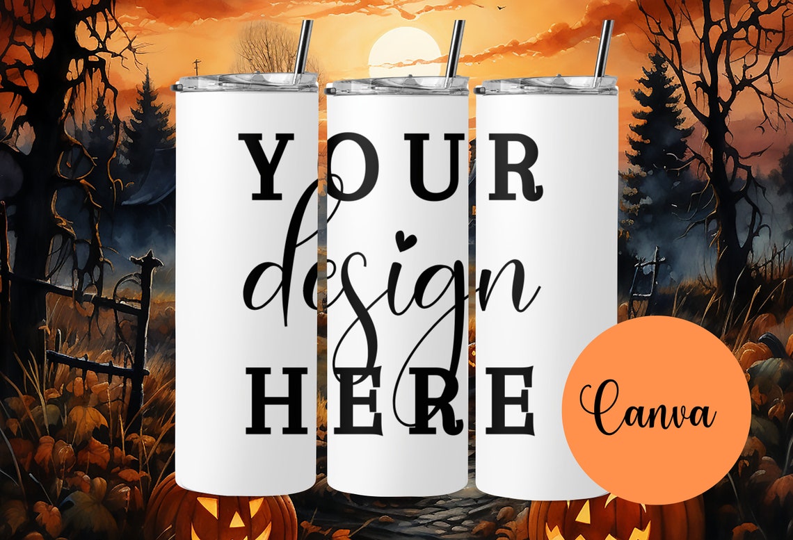 Canva Drag and Drop 20oz Tumbler Mockup, Halloween Canva Tumbler, 6 ...