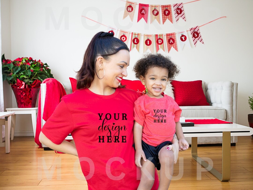 Bella and Canvas Red 3001C, Mommy and Me Christmas Model Mockup, Bella ...