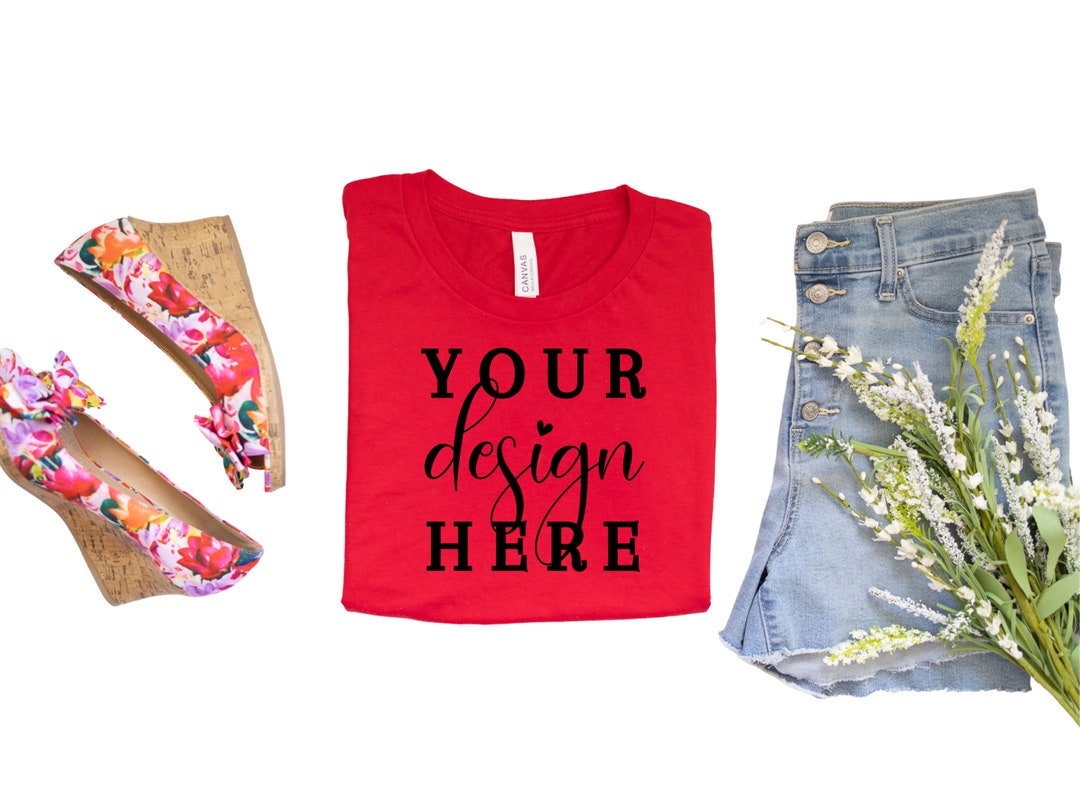 Bella and Canvas Red 3001C, Spring Mockup, Bella and Canvas 3001C T ...