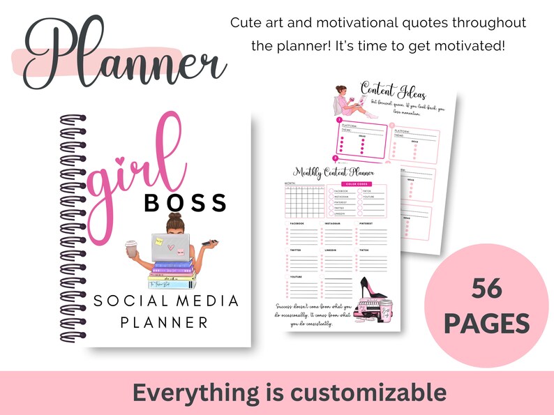 Social Media Planner Business Marketing, Girl Boss Social Media Planner ...