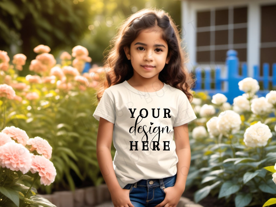 Soft Cream Girls Shirt Model Mockup, Bella Canvas Cream Shirt, Youth ...