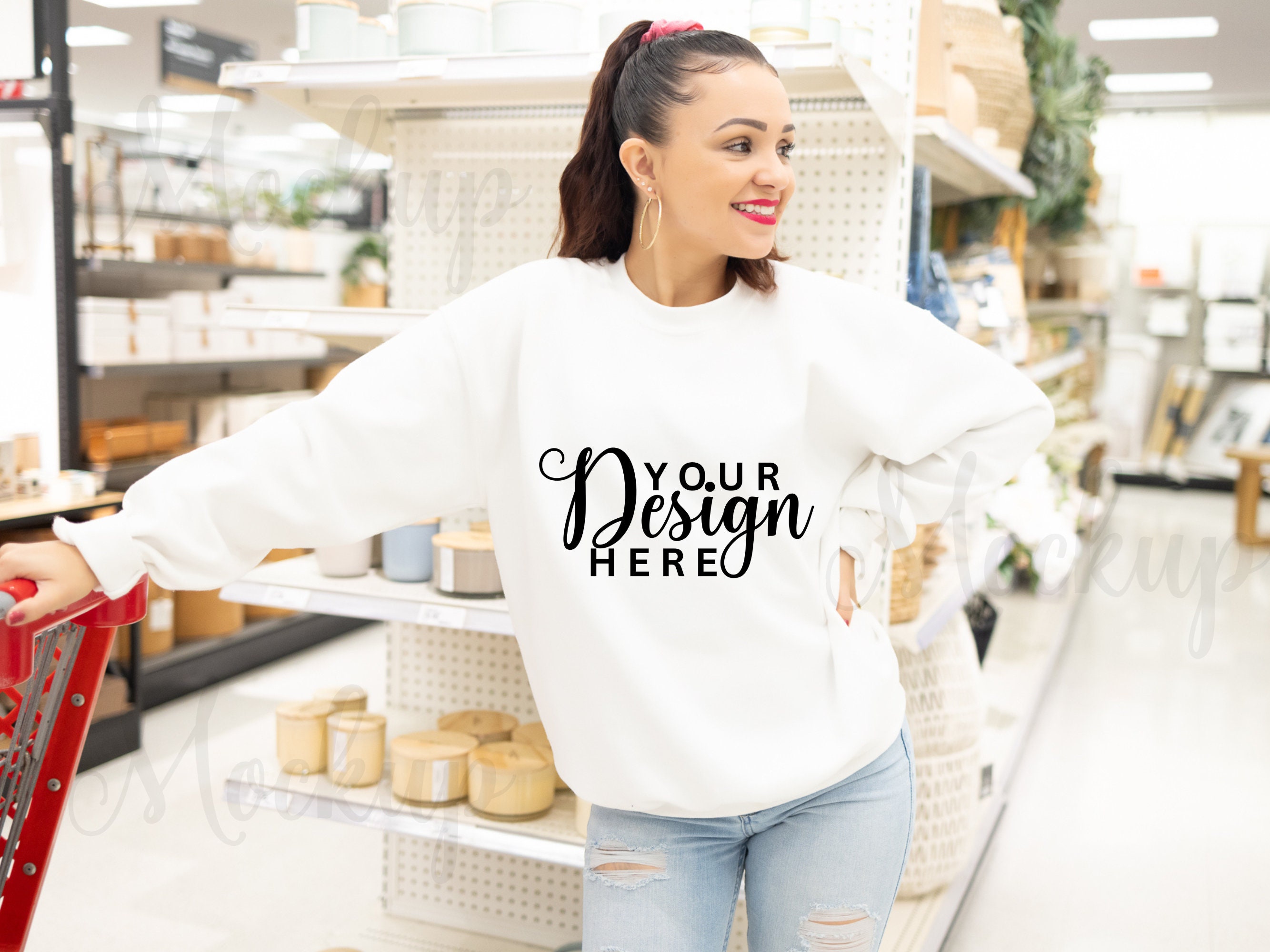 Gildan 18000 Model Mockup, Target Mockup, Gildan White Sweatshirt ...