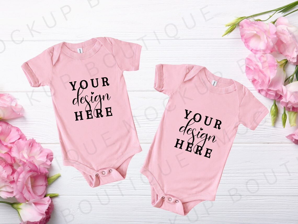 Bella and Canvas Pink 3001C, Spring Twin Sibling Mockup, Bella and ...
