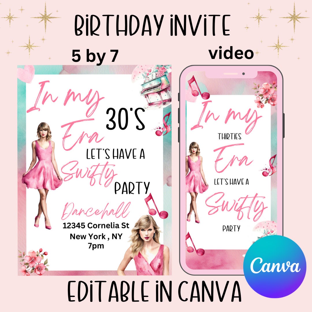 Taylor Swift Birthday Invitation, Video Digital Invitation, 5 7 Taylor ...