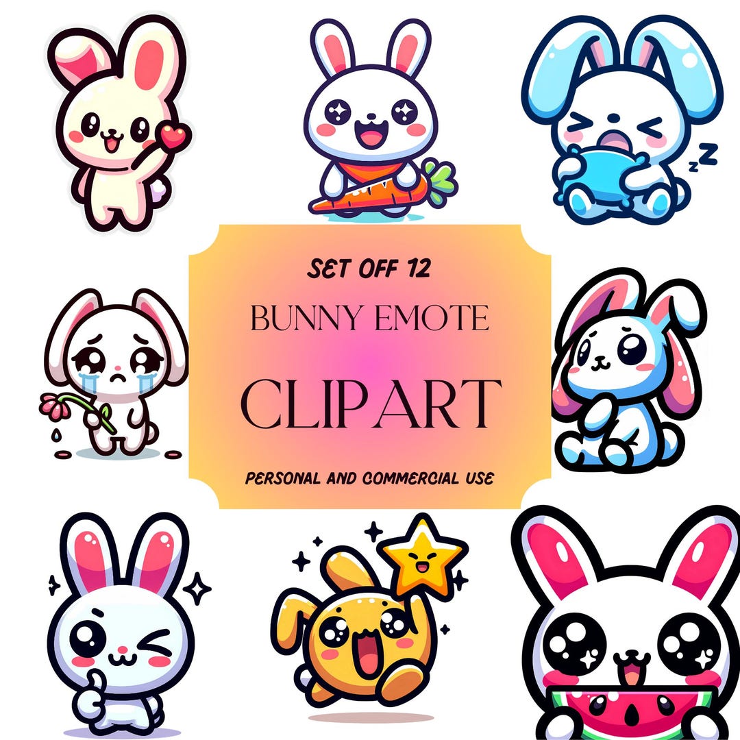 Bunny Emote Clipart Digital File PNG Sublimation Digital Download ...