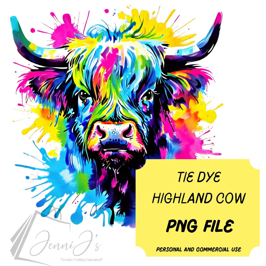 Tie Dye Highland Cow Clipart Digital File PNG Sublimation Digital ...