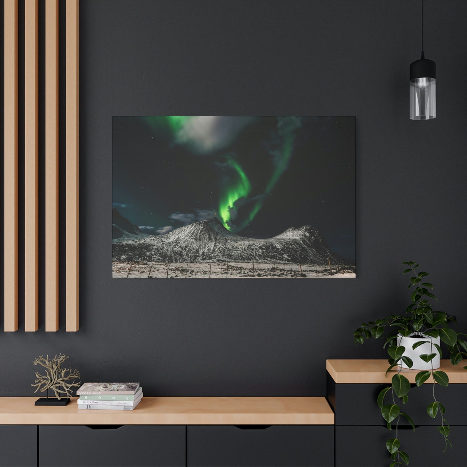 Beautiful Night Sky Northern Lights Landscape Matte Canvas Home Wall ...