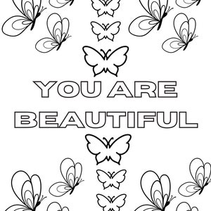 You Are Beautiful Coloring Pages With Butterflies, Positive Quote ...