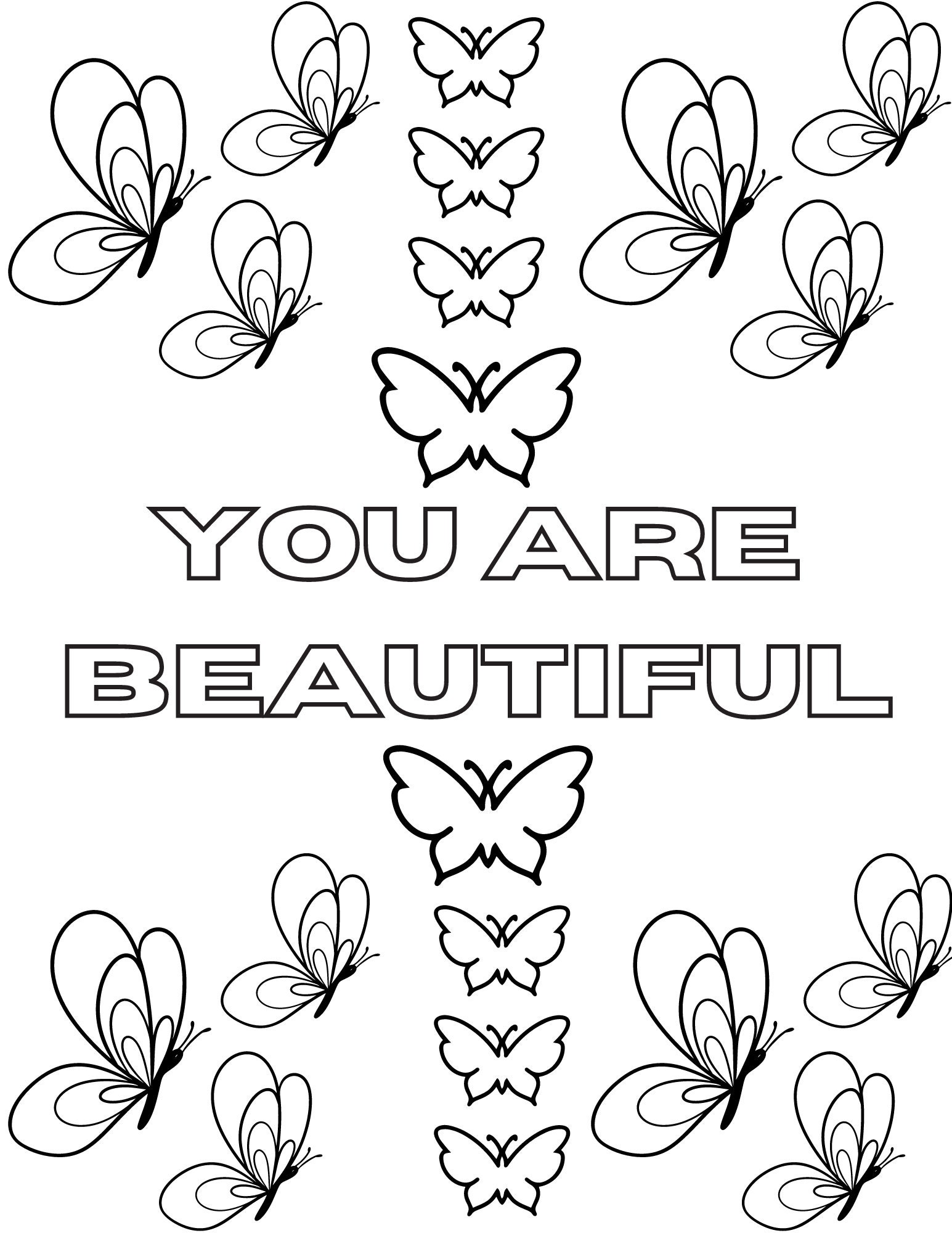 You Are Beautiful Coloring Pages With Butterflies, Positive Quote ...