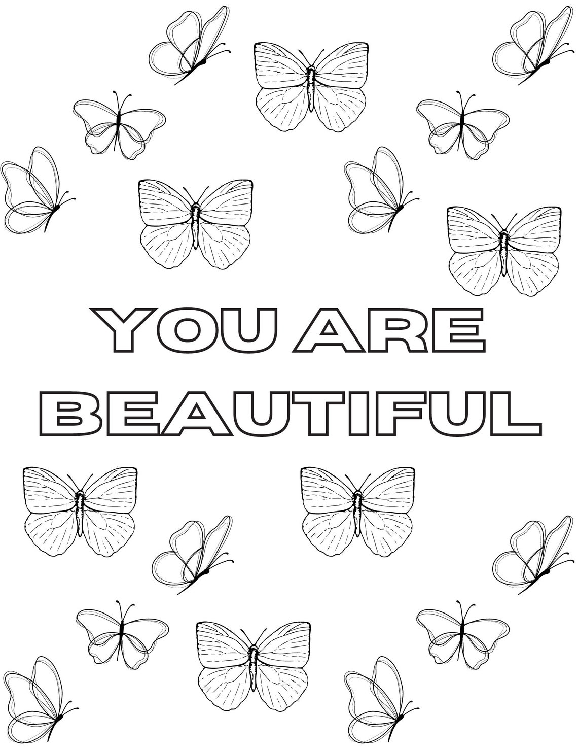 You Are Beautiful Coloring Pages With Butterflies, Positive Quote ...