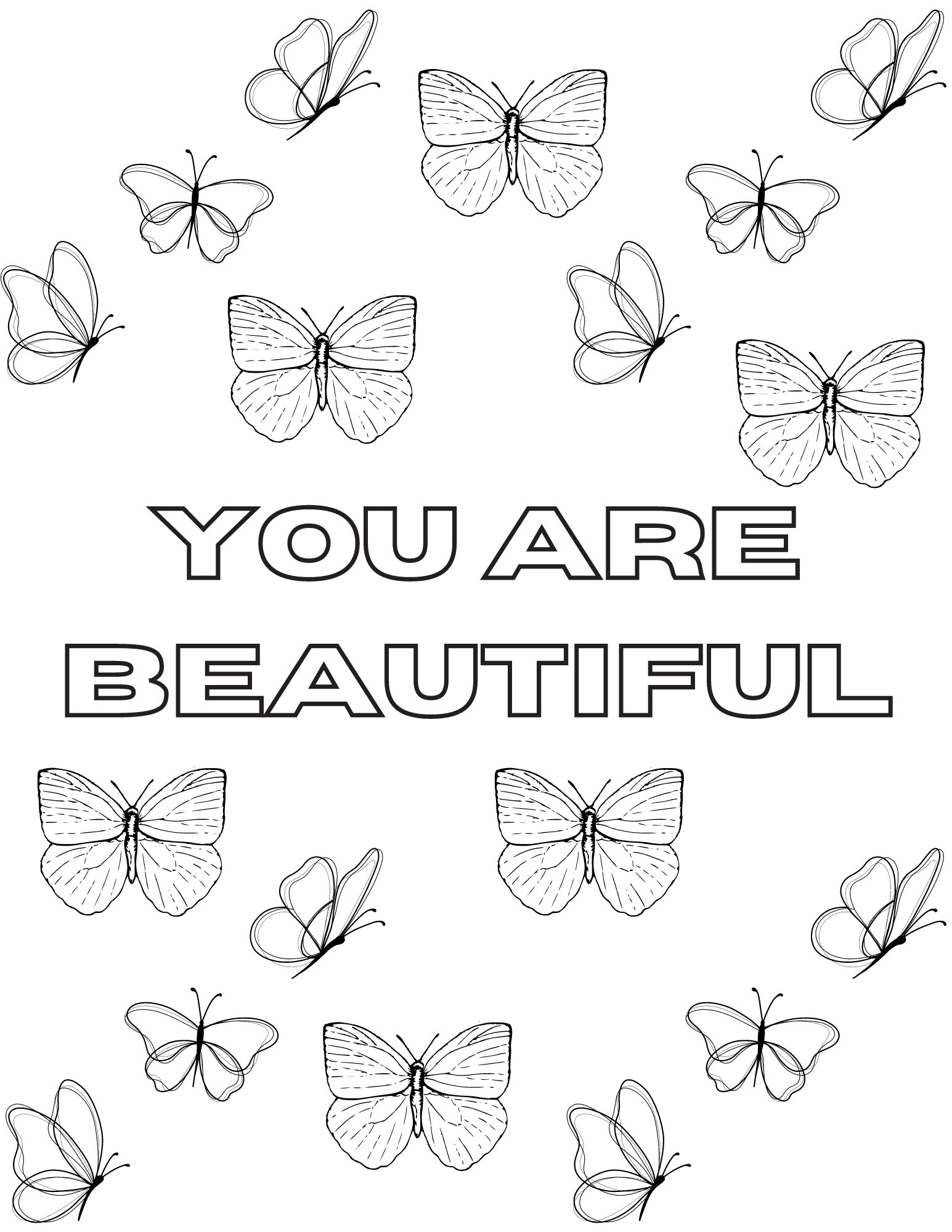 You Are Beautiful Coloring Pages With Butterflies, Positive Quote ...