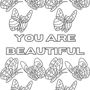You Are Beautiful Coloring Pages With Butterflies, Positive Quote ...