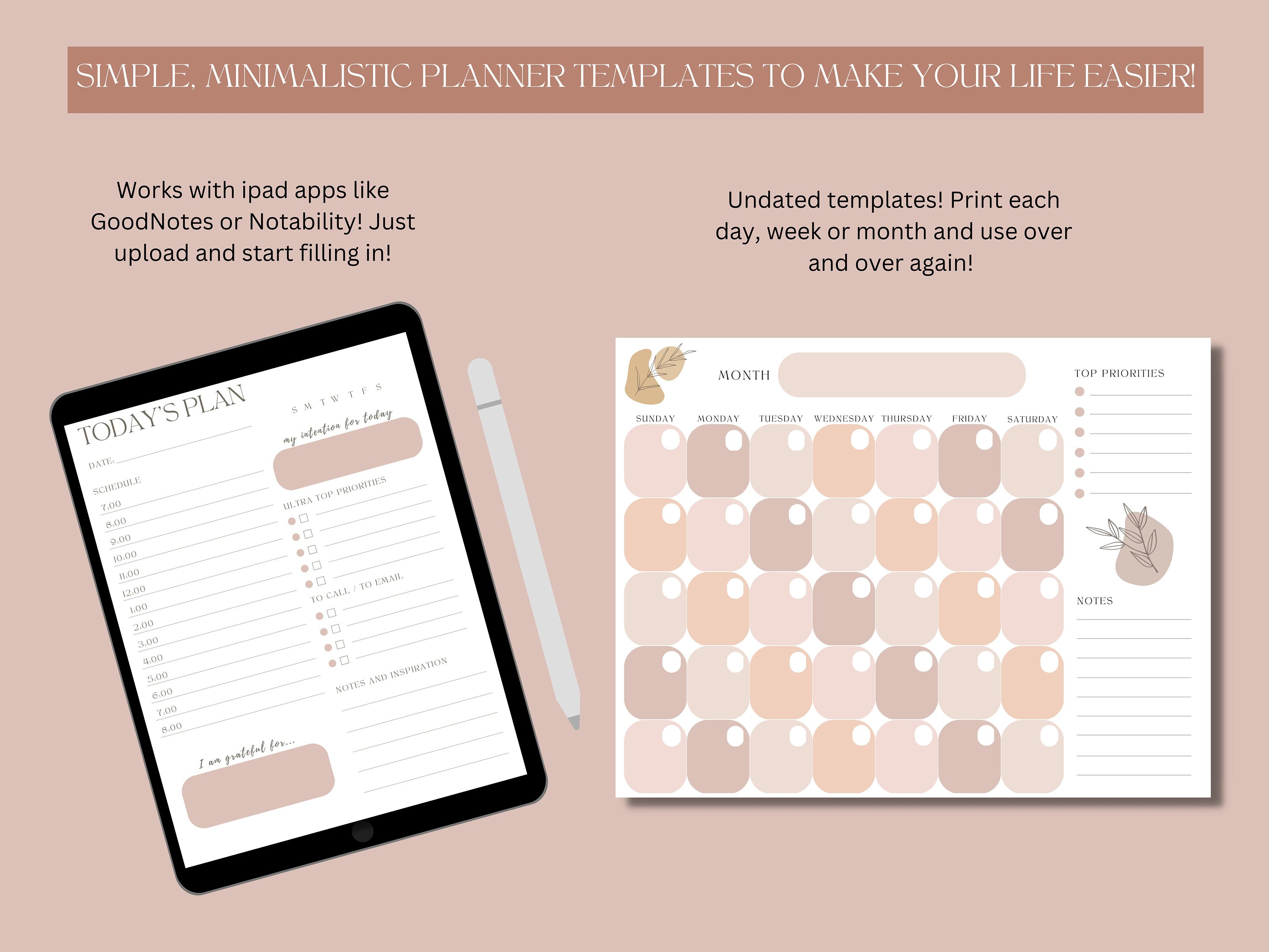 Daily, Weekly & Monthly Planner BUNDLE! Digital Planners, Undated ...