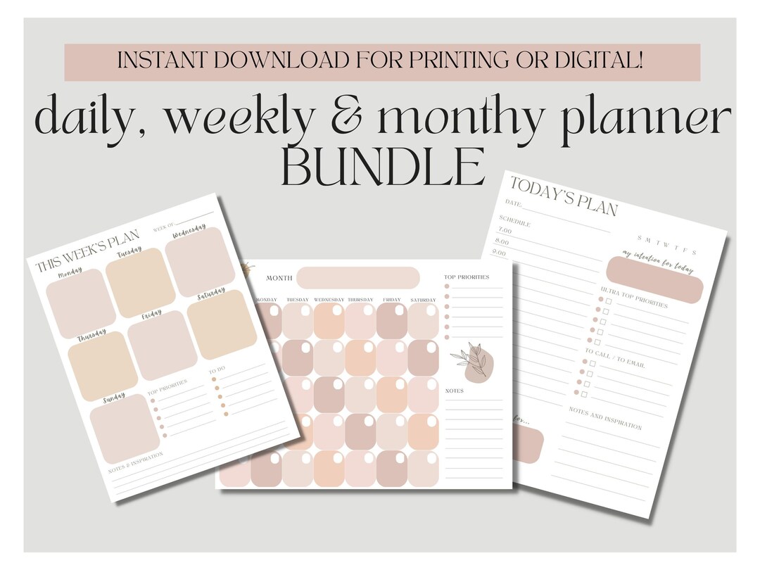 Daily, Weekly & Monthly Planner BUNDLE! Digital Planners, Undated ...