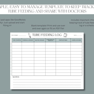 Tube Feeding Log, Instant Download Printable Fillable PDF, Tube Feeding ...