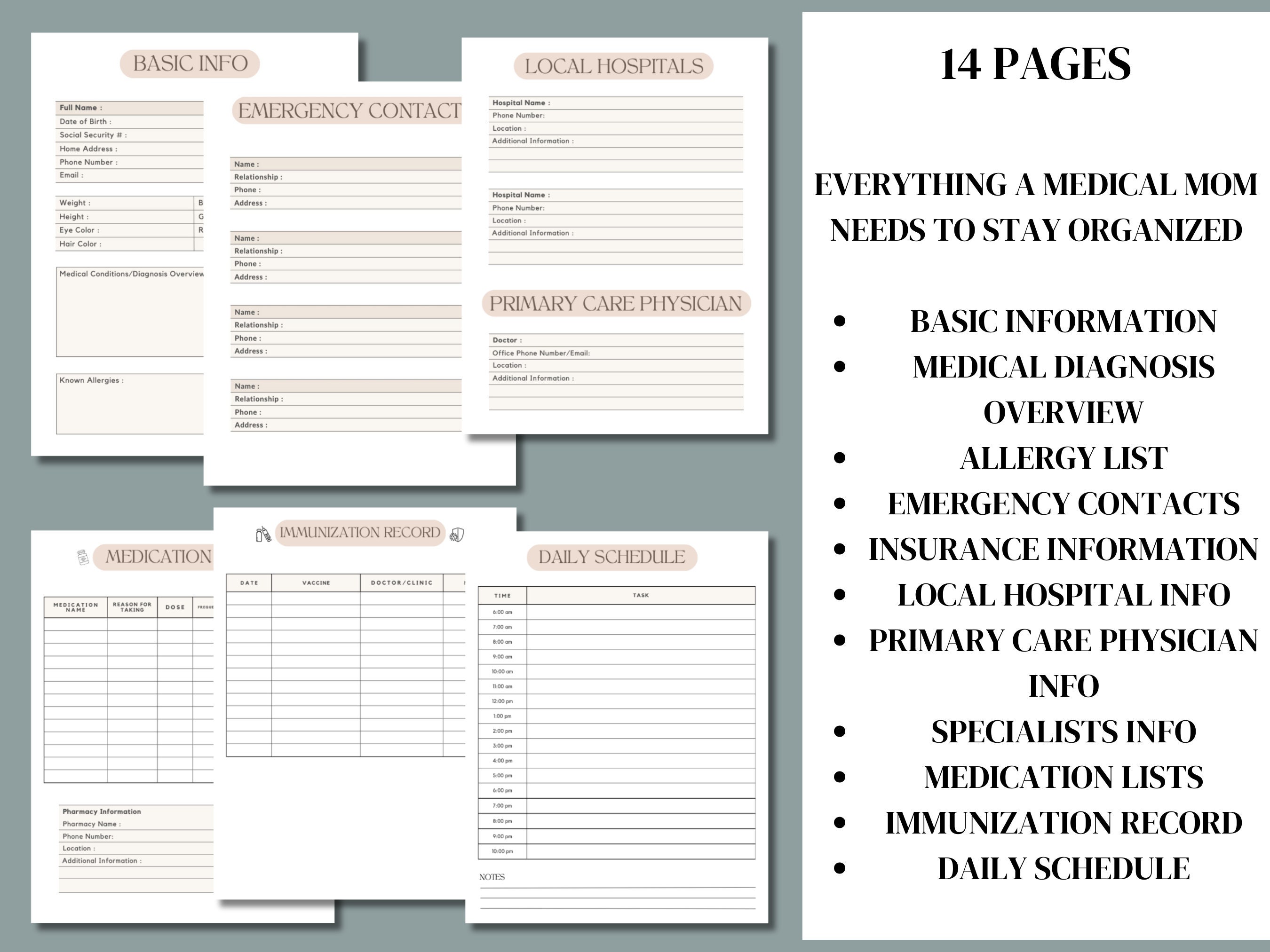 Medical Care Planner & Guide, Medical Binder, Medical Mom Planner ...