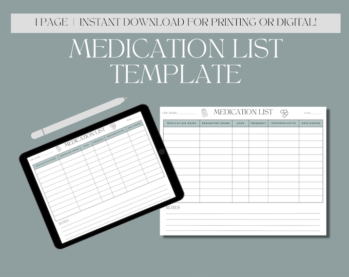 Medication Tracker, Printable, Minimalist & Editable, Medicine, Medication List, Medication Log ...