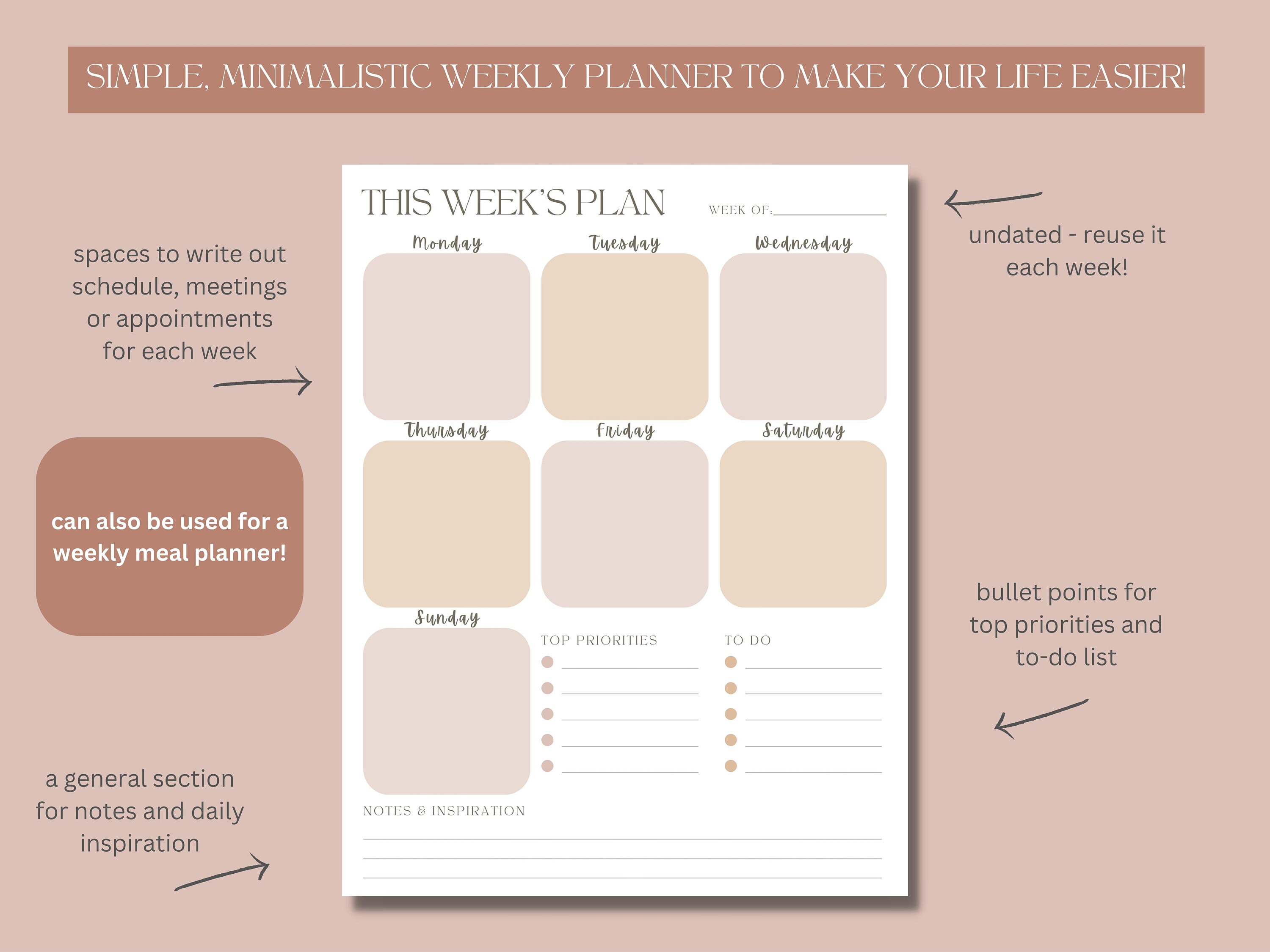 Weekly Planner, Digital Weekly Planner for Work or Personal ...