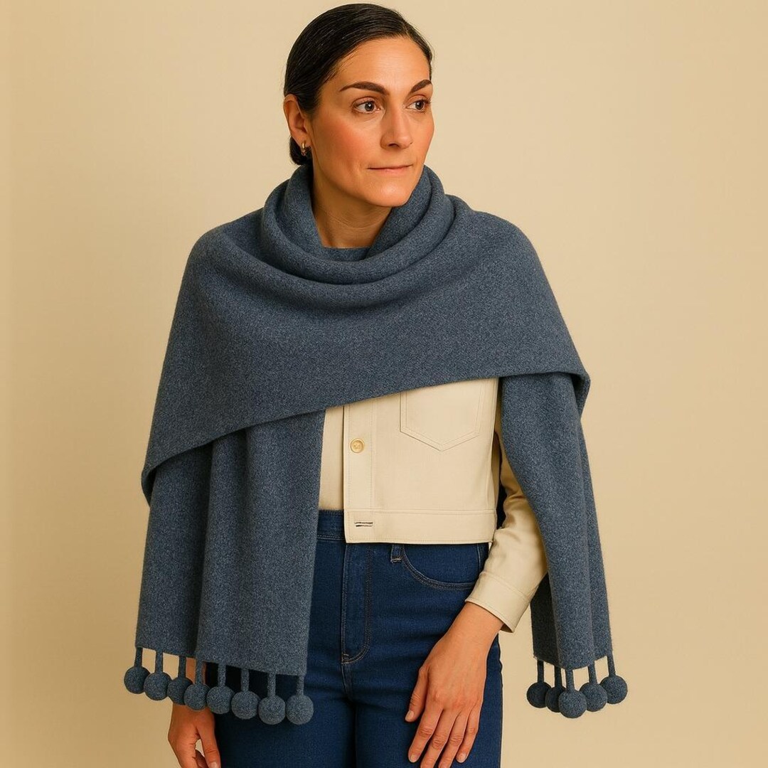 Alpaca Angora Wrap Lshawl Pom Pom's Trim Luxury Artisan Peruvian Soul ...