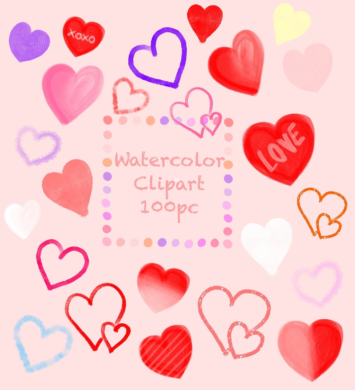 Watercolor Heart Clipart 100 Hearts Clipart Valentines Day Clipart - Etsy