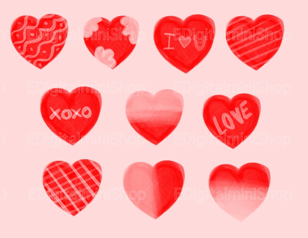 Watercolor Heart Clipart 100 Hearts Clipart Valentines Day Clipart - Etsy