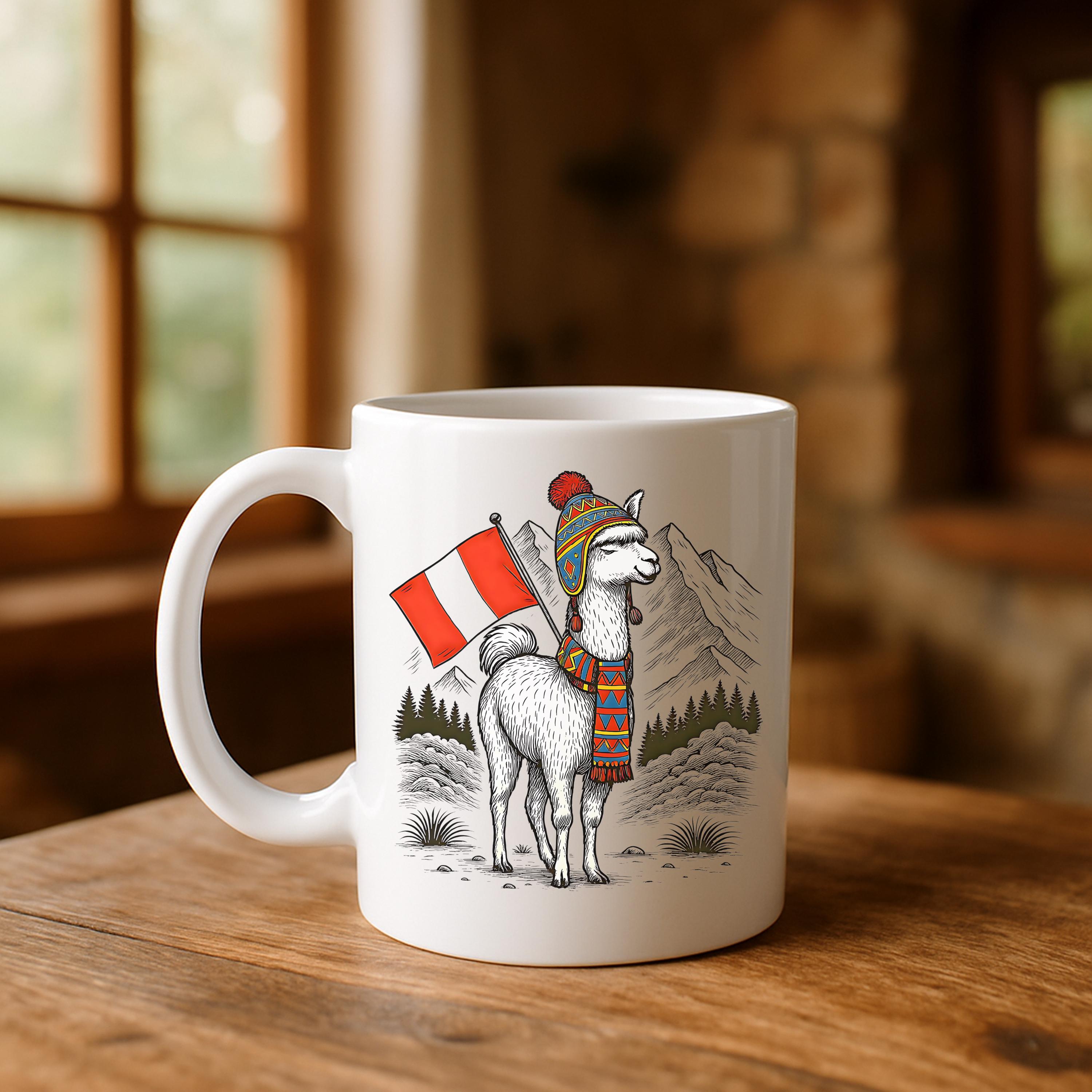 Peru Mountain Llama Mug, Vintage Andes Peruvian Flag Alpaca Gift, Peru ...