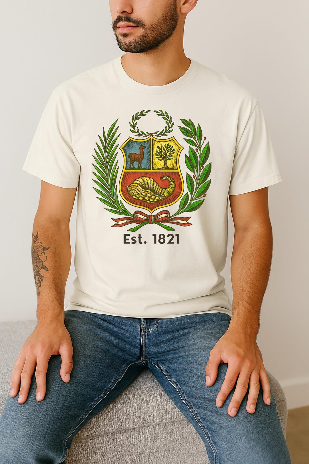 Peru Independence Day Comfort Colors® Shirt, Vintage Escudo Nacional ...