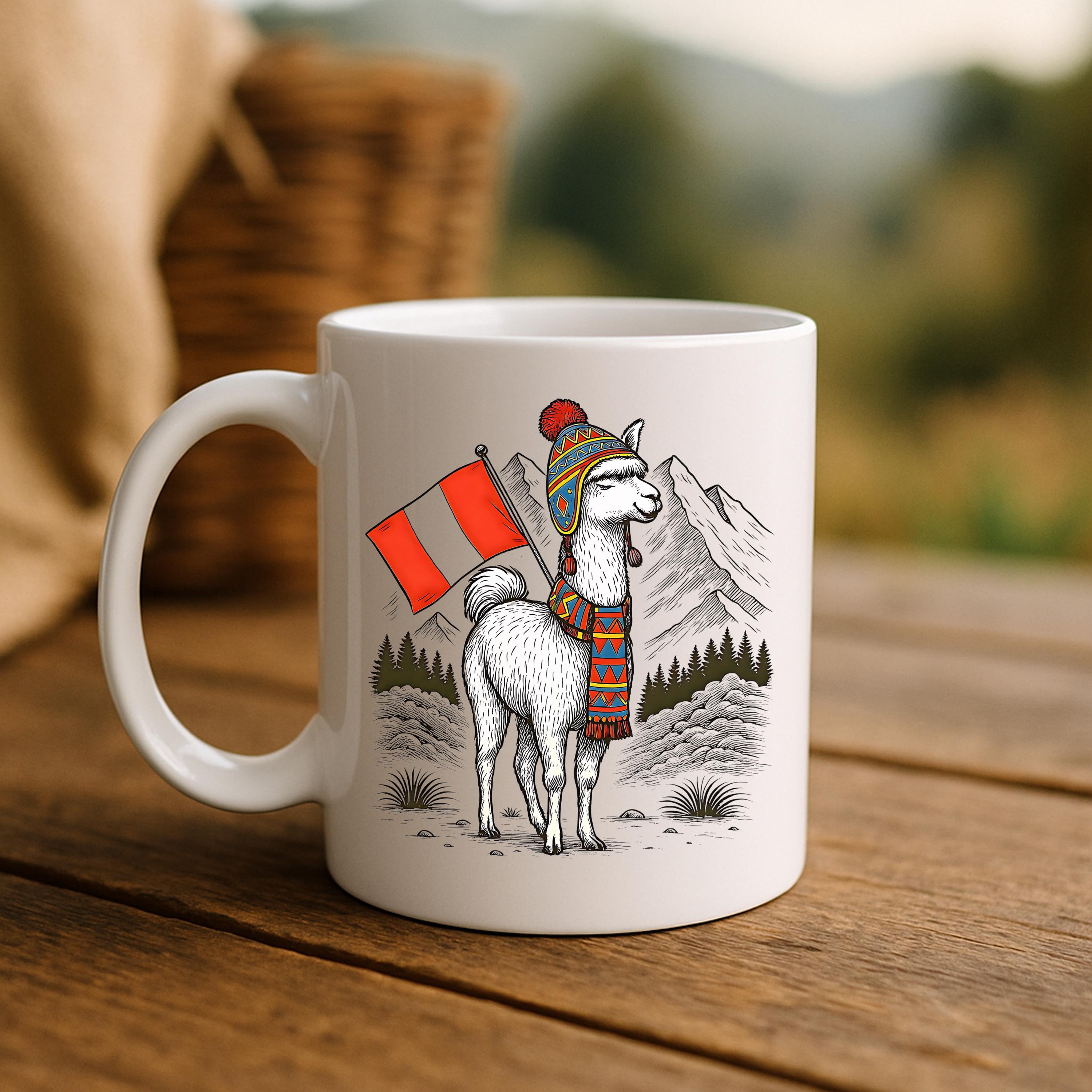 Peru Mountain Llama Mug, Vintage Andes Peruvian Flag Alpaca Gift, Peru ...