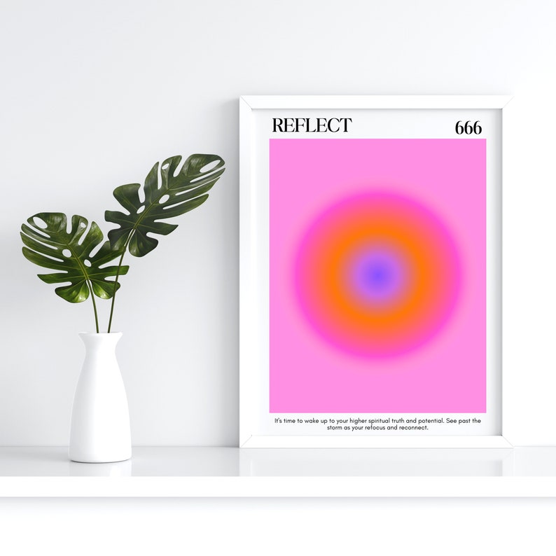 Angel Number Poster 666, Reflect, Pink and Red Aura Gradient, Digital ...