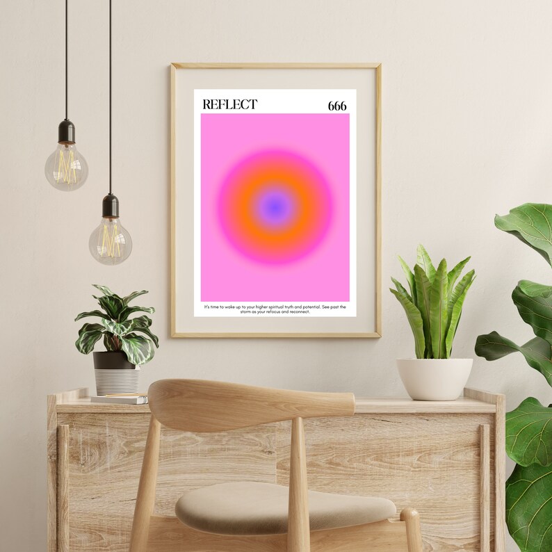 Angel Number Poster 666, Reflect, Pink and Red Aura Gradient, Digital ...