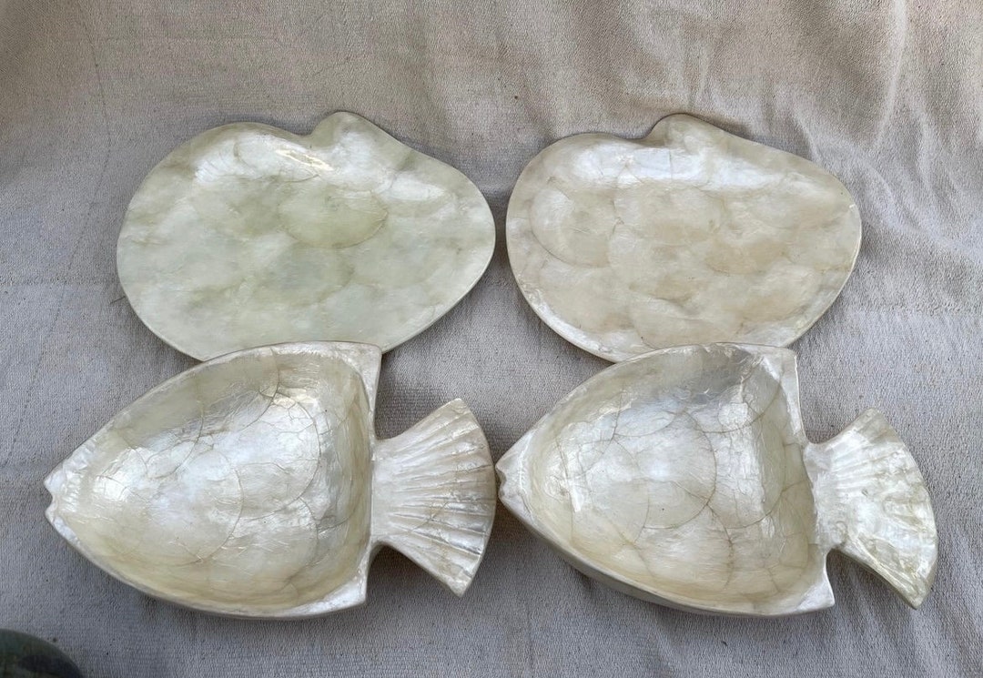 Vintage Mid-century Modern 70s Capiz Shell Fish Bowl/plate Set - Etsy