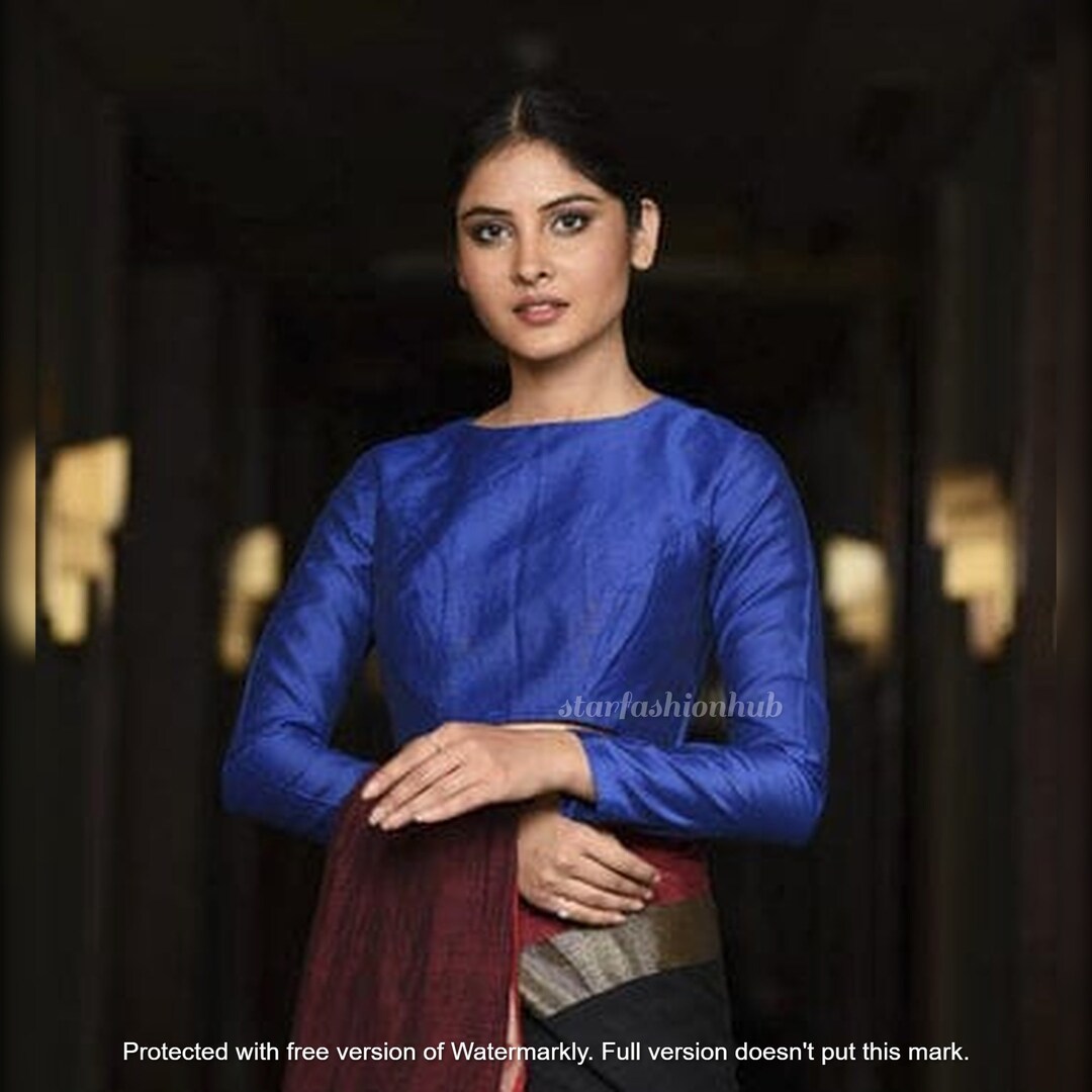 Handmade Cotton Silk Blouse In Boat Neck And Full Sleeves Blouse Saree