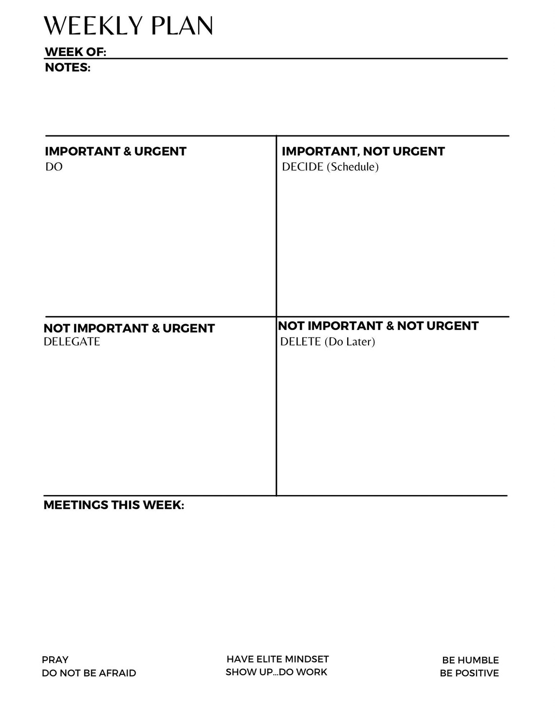 Digital Weekly Planner | Priority Matrix Design | College & Work ...